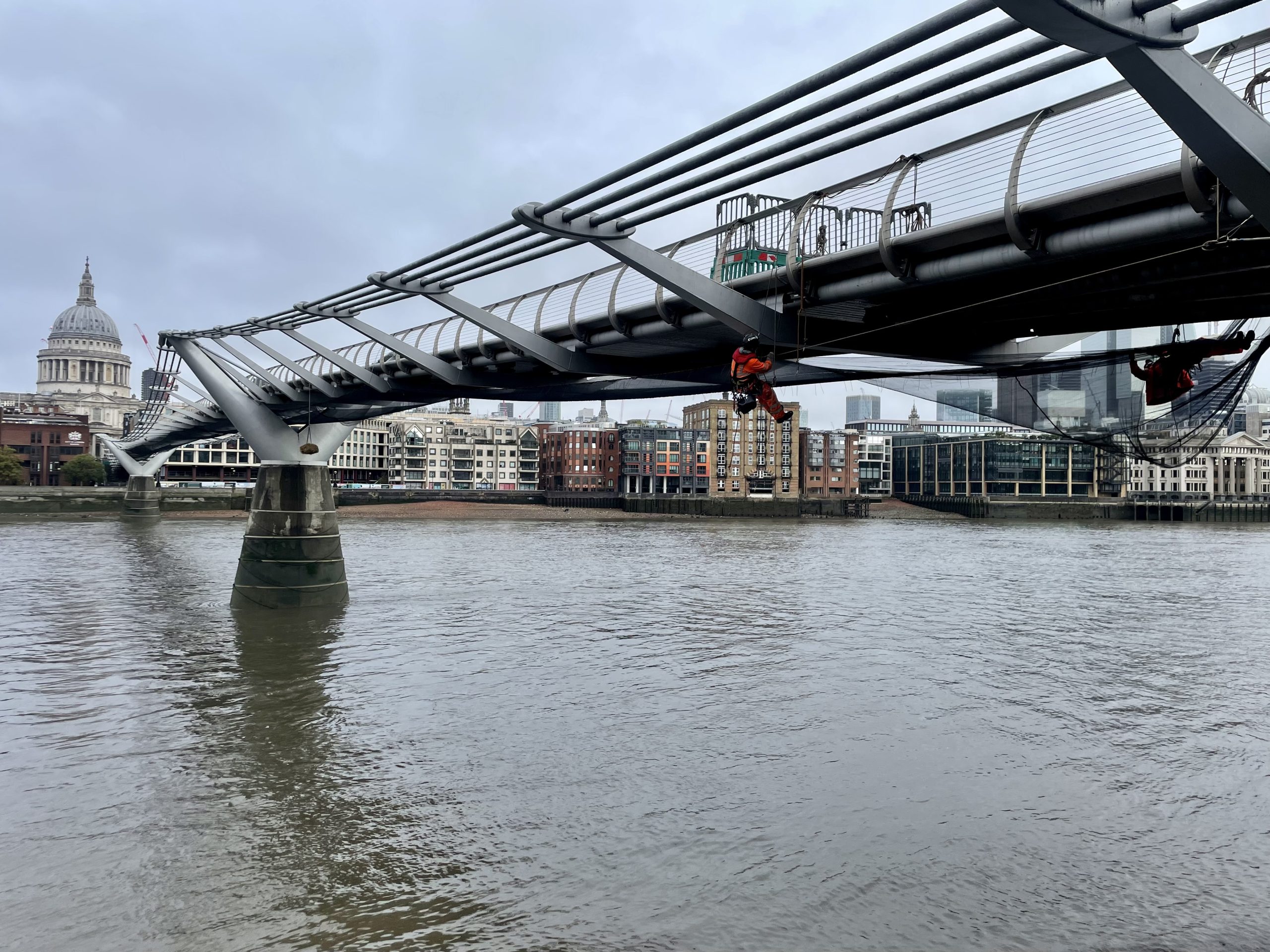 Catch net installed to soffit of Millennium Bridge to facilitate ...